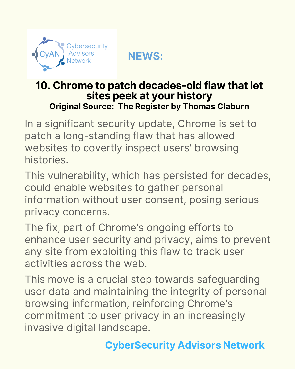 11 – Cybersecurity Advisors Network (CyAN)